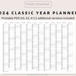 2024 Classic Wall Calendar Printable Yearly Planner Black & White Large ...