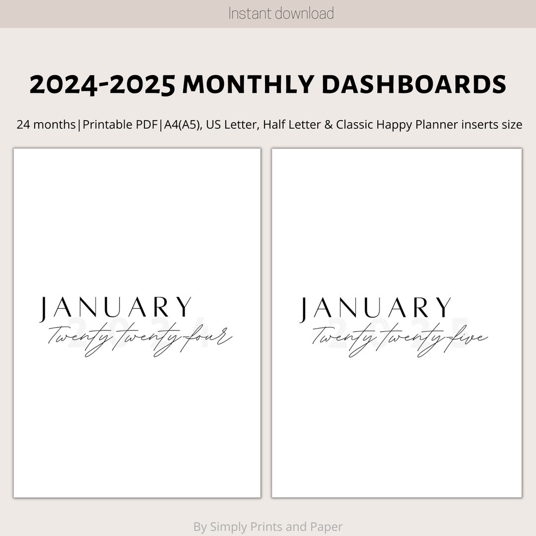 2024-2025 Monthly Planner Dividers: Black & White Printable (PDF) - Etsy