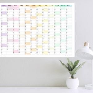 2025 Colorful Pastel Wall Calendar | Printable Yearly Planner | Large ...