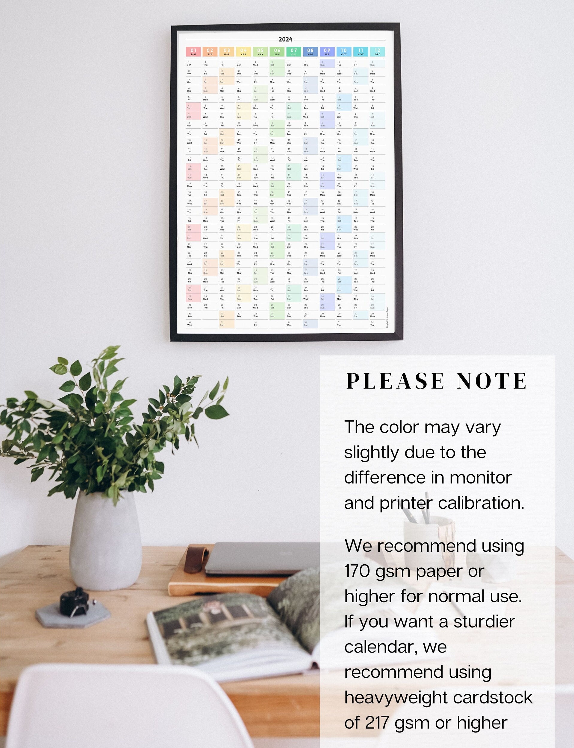 2024 Colorful Rainbow Wall Calendar Printable Yearly Planner Modern ...