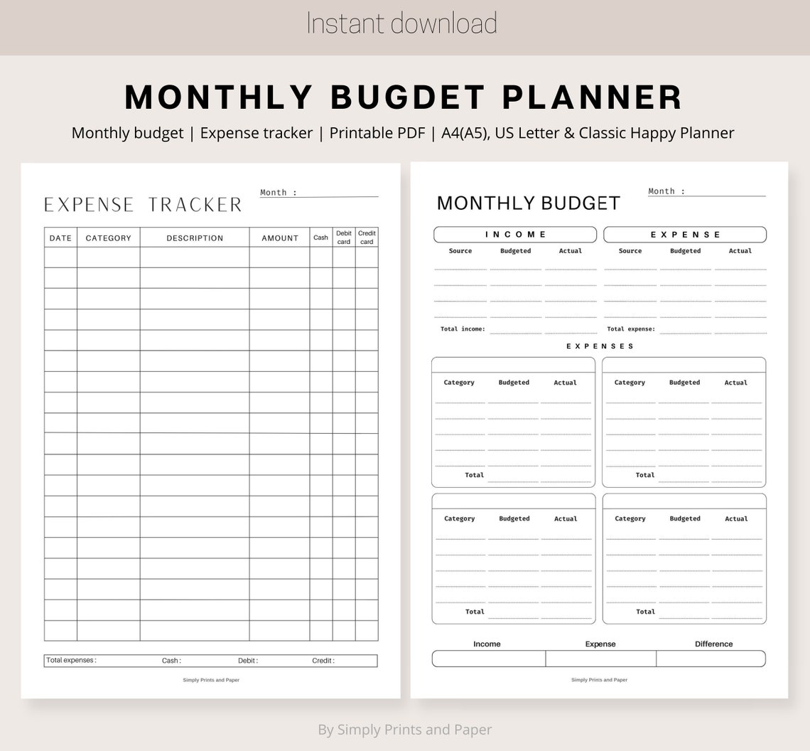 Simple Budget Planner Printable Monthly Budget Planner Finance Planner ...