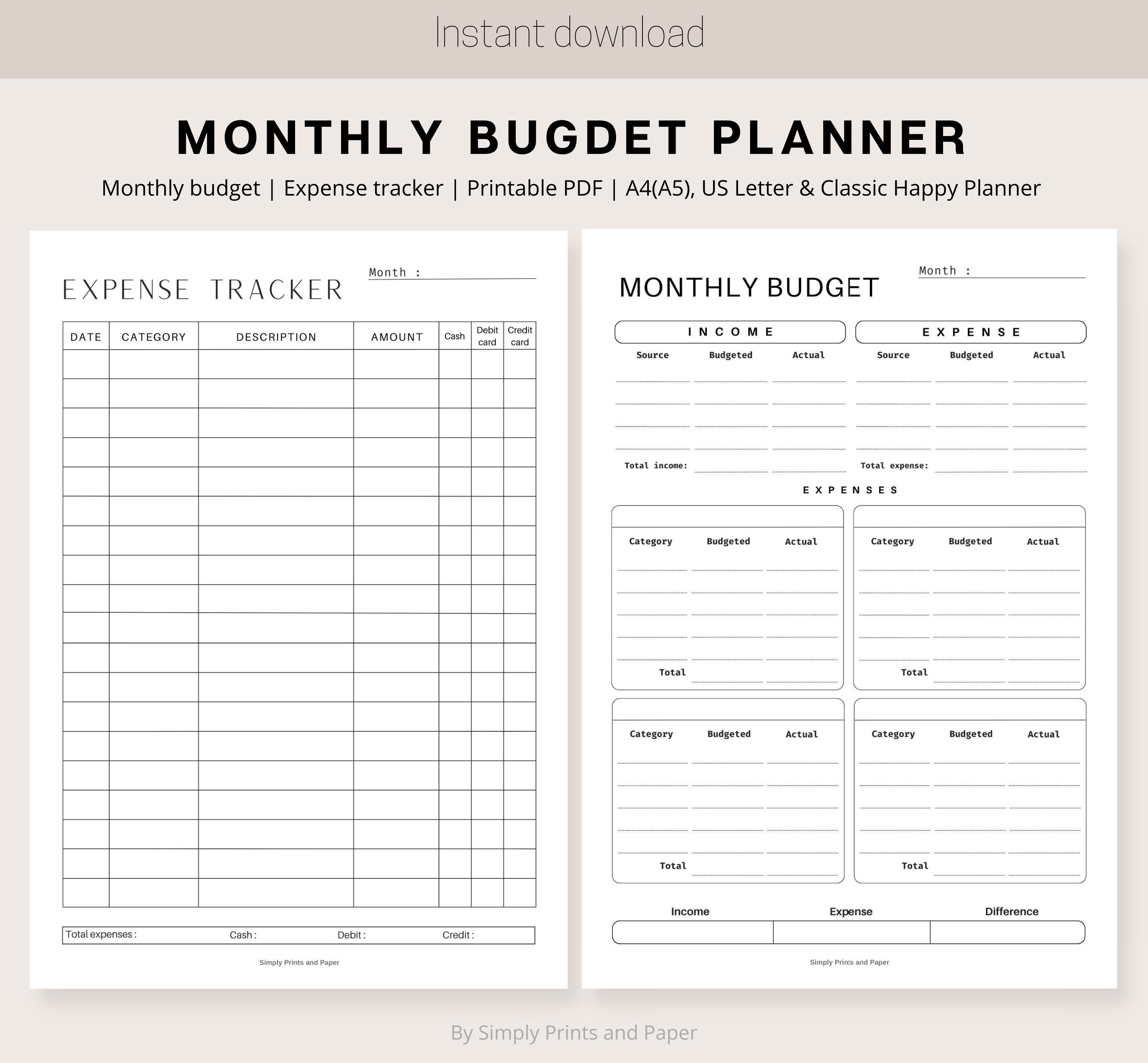 Simple Budget Planner Printable Monthly Budget Planner Finance Planner ...