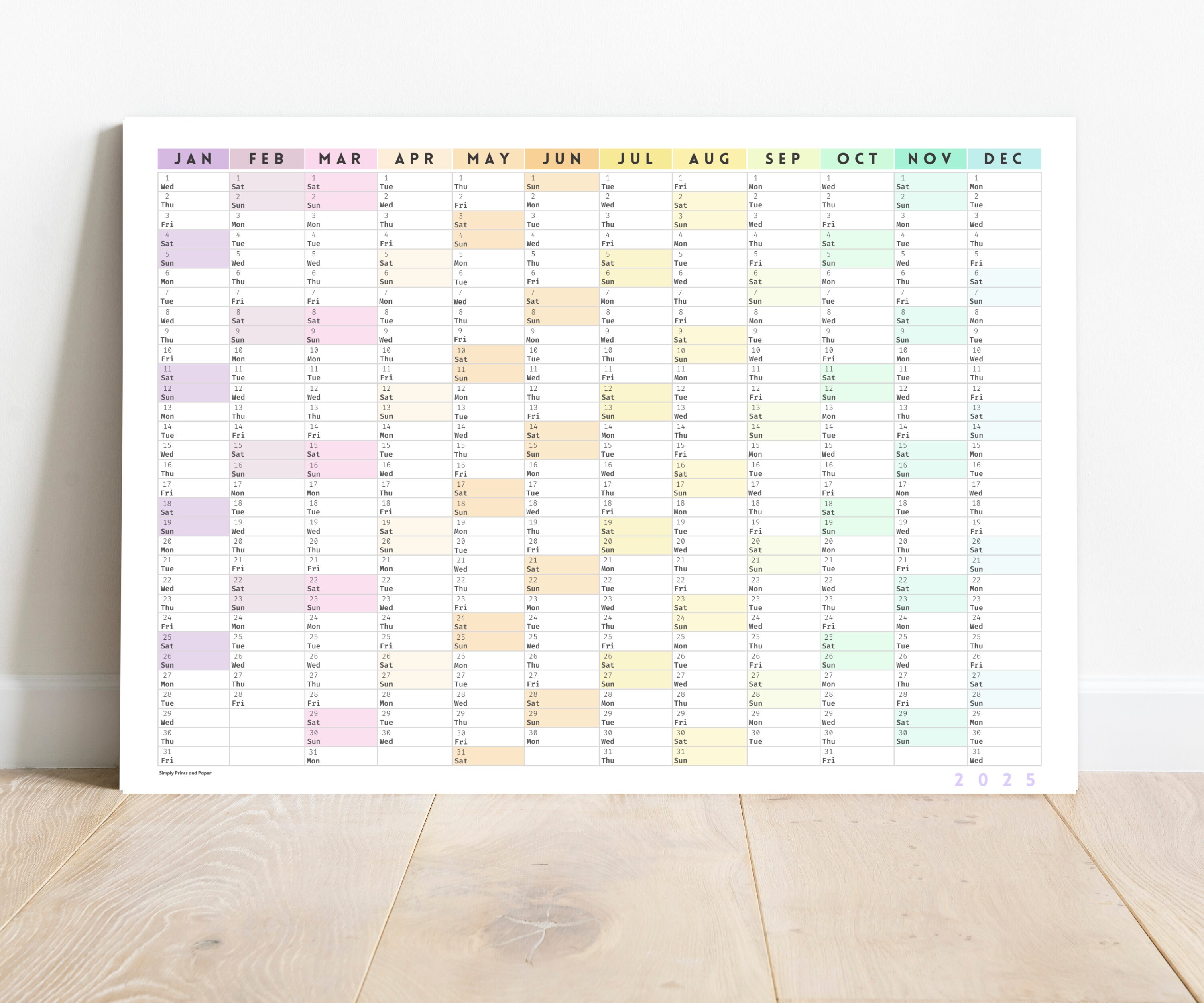 2025 Colorful Pastel Wall Calendar | Printable Yearly Planner | Large ...