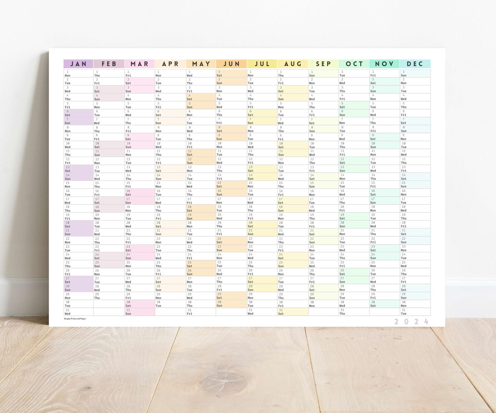 2024 Colorful Pastel Wall Calendar Printable Yearly Planner Large Wall ...