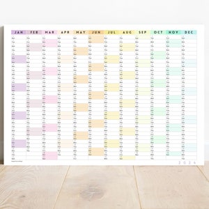2024 Colorful Pastel Wall Calendar Printable Yearly Planner Large Wall ...
