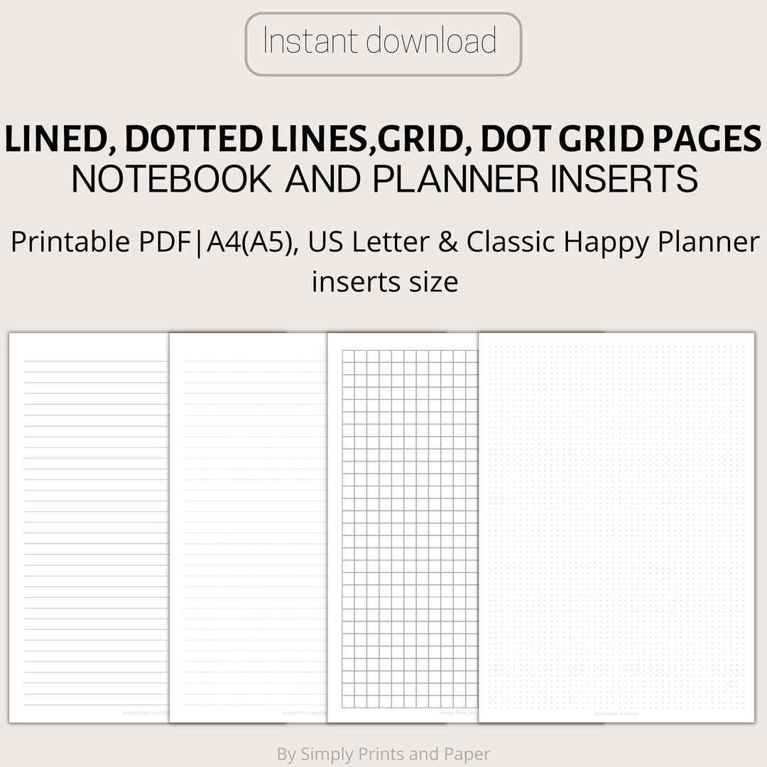 Lined, Dotted Lines, Grid and Dot Grid Printable Pages | Planner ...