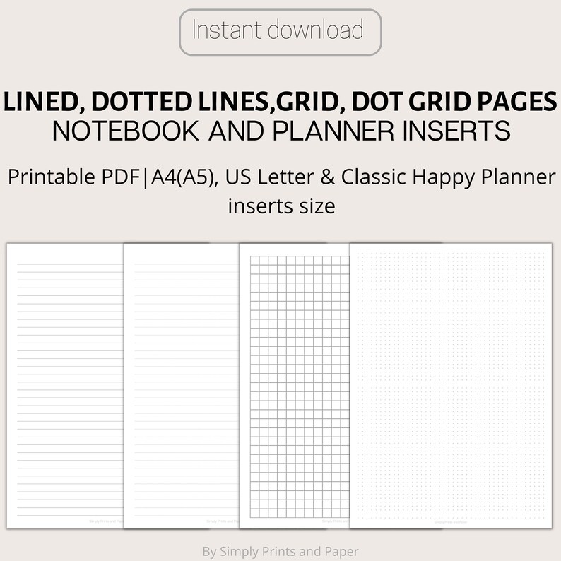 Lined, Dotted Lines, Grid and Dot Grid Printable Pages | Planner ...