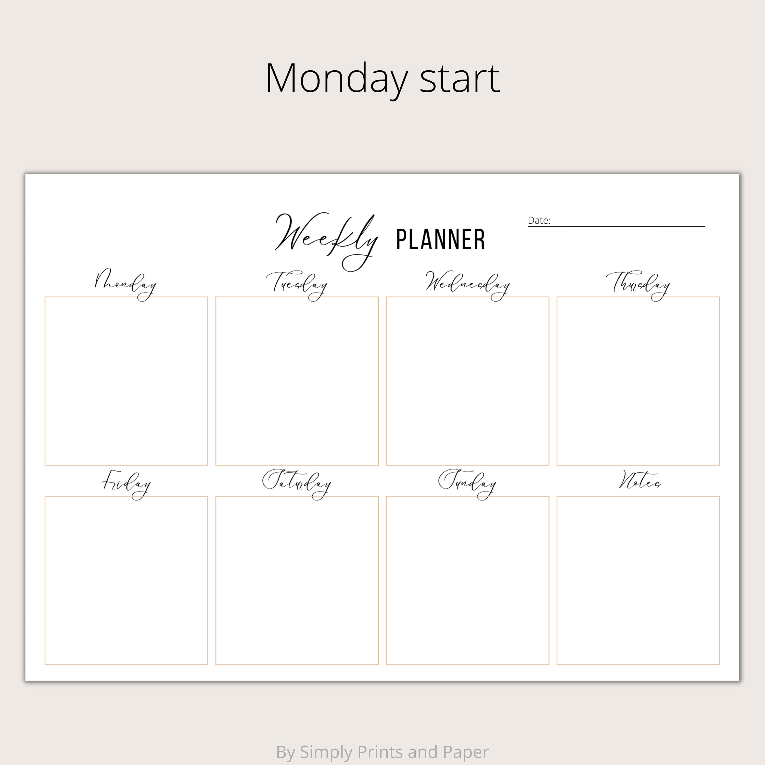 Weekly Planner Printable, Digital Weekly Schedule, Week at a Glance ...