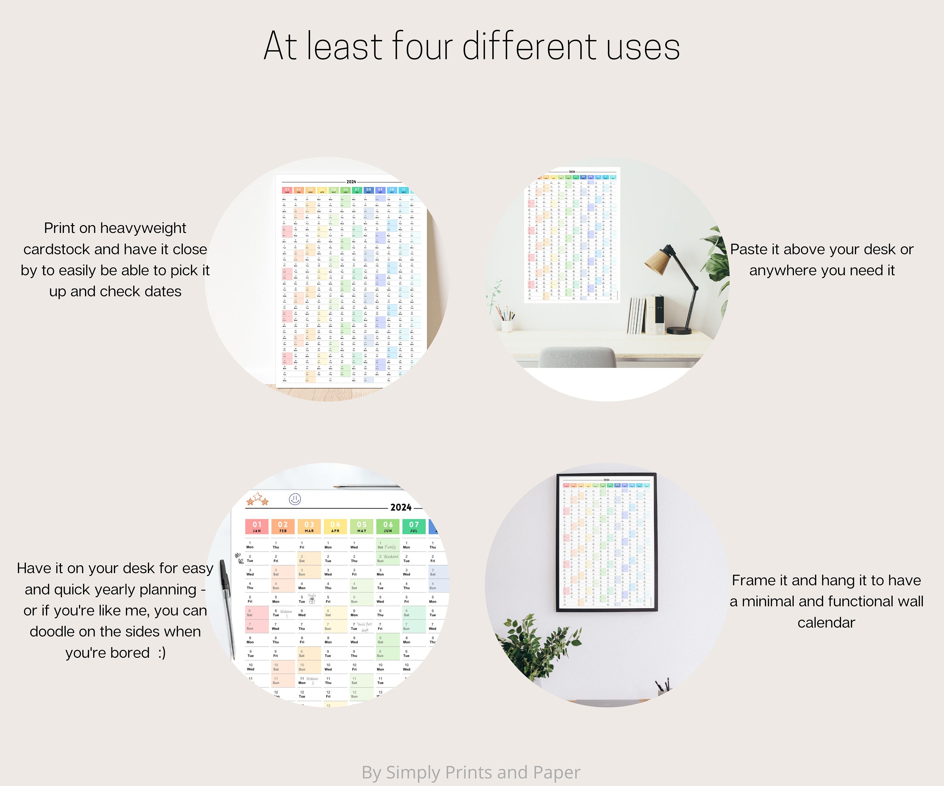 2024 Colorful Rainbow Wall Calendar Printable Yearly Planner Modern ...