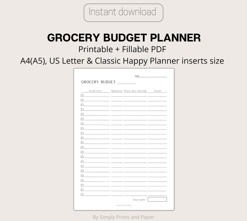 Grocery Budget Planner, Printable Food Budget, Digital Grocery Budget ...