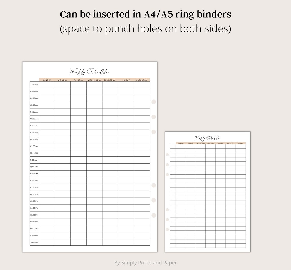 Simple Weekly Schedule Weekly Time Block Planner Printable - Etsy