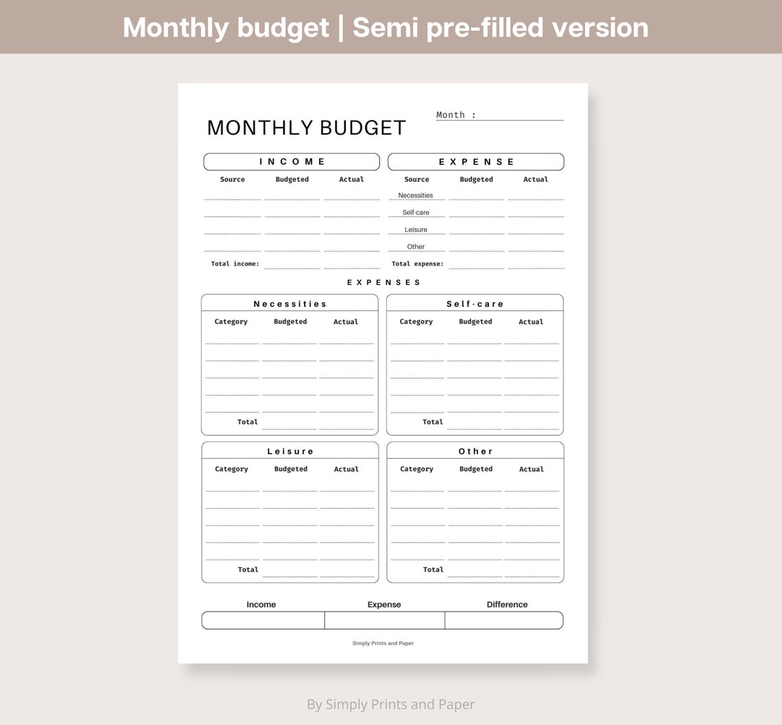 Simple Budget Planner Printable Monthly Budget Planner Finance Planner ...