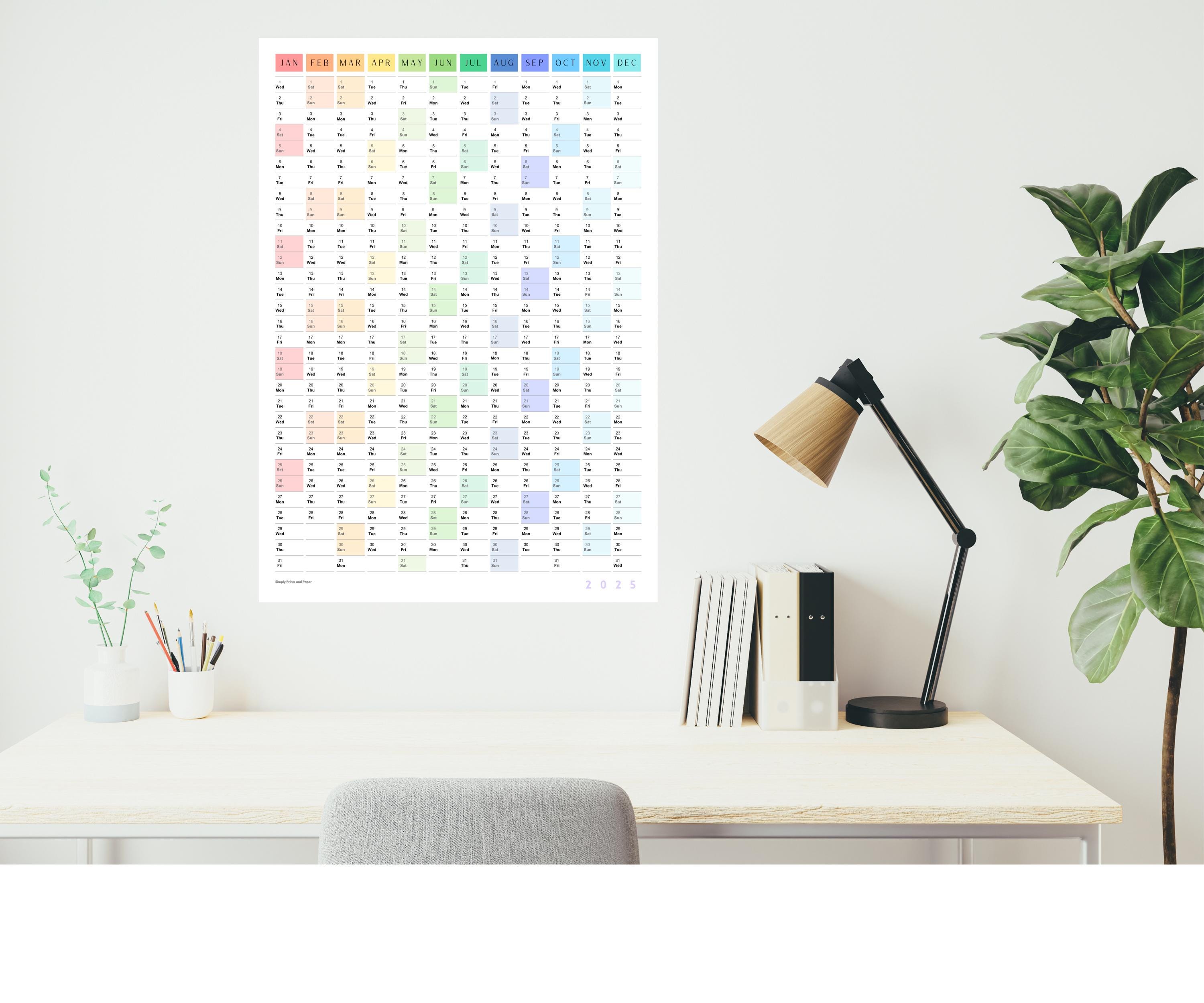 2025 Colorful Wall Calendar | Printable Yearly Planner | Large Wall ...
