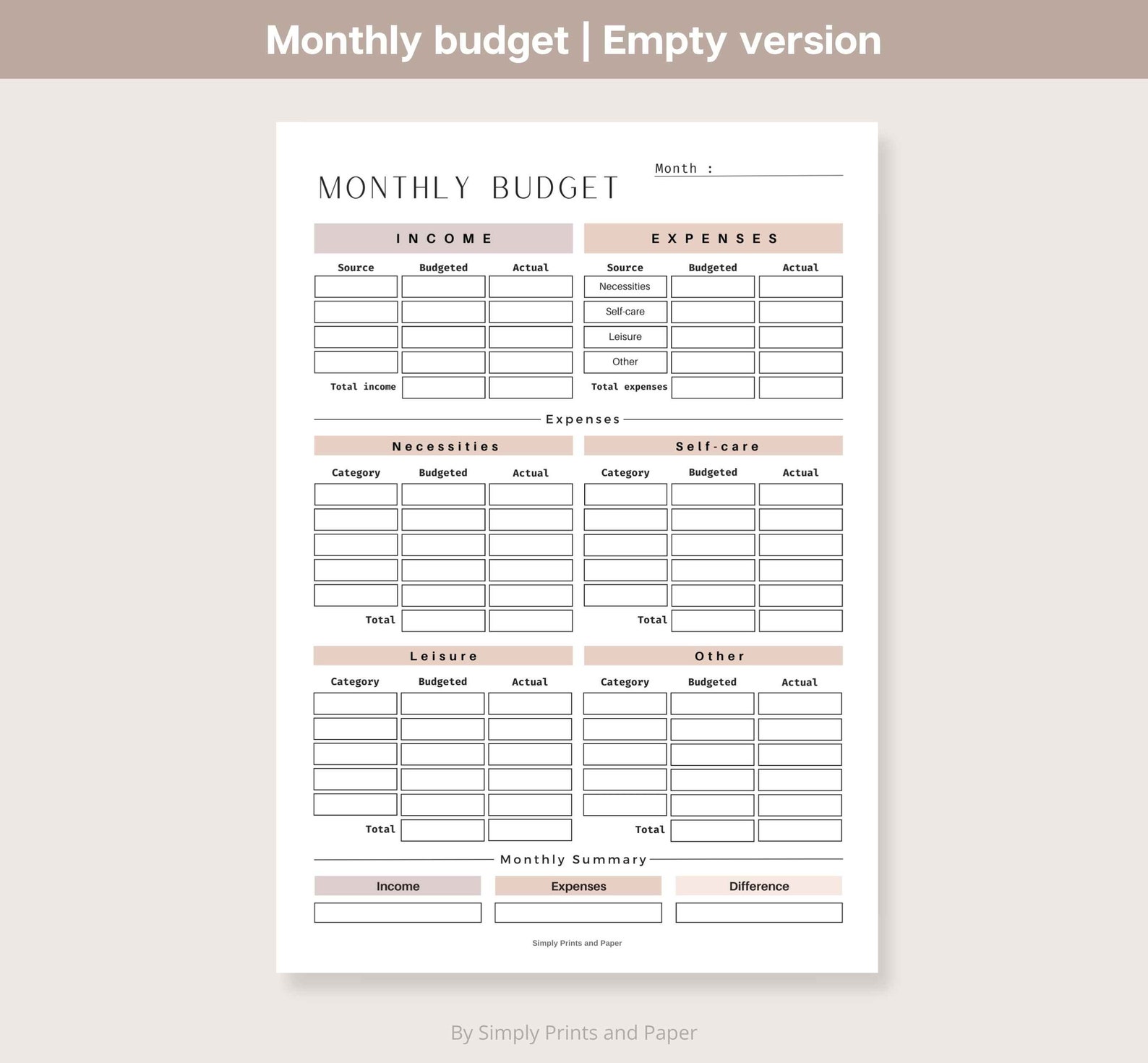 Simple Budget Planner Kit Printable Monthly Budget Planner Finance ...
