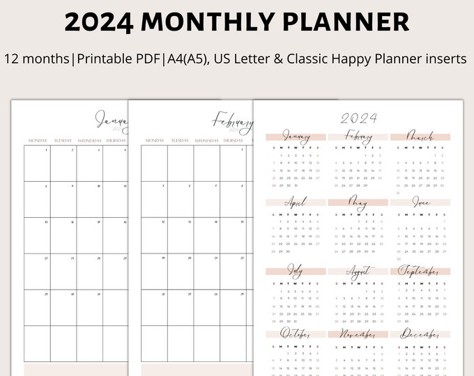 Printable Monthly Calendar, Printable Planner, Month at A Glance ...