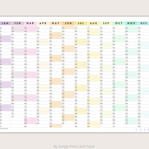2025 Colorful Pastel Wall Calendar | Printable Yearly Planner | Large ...