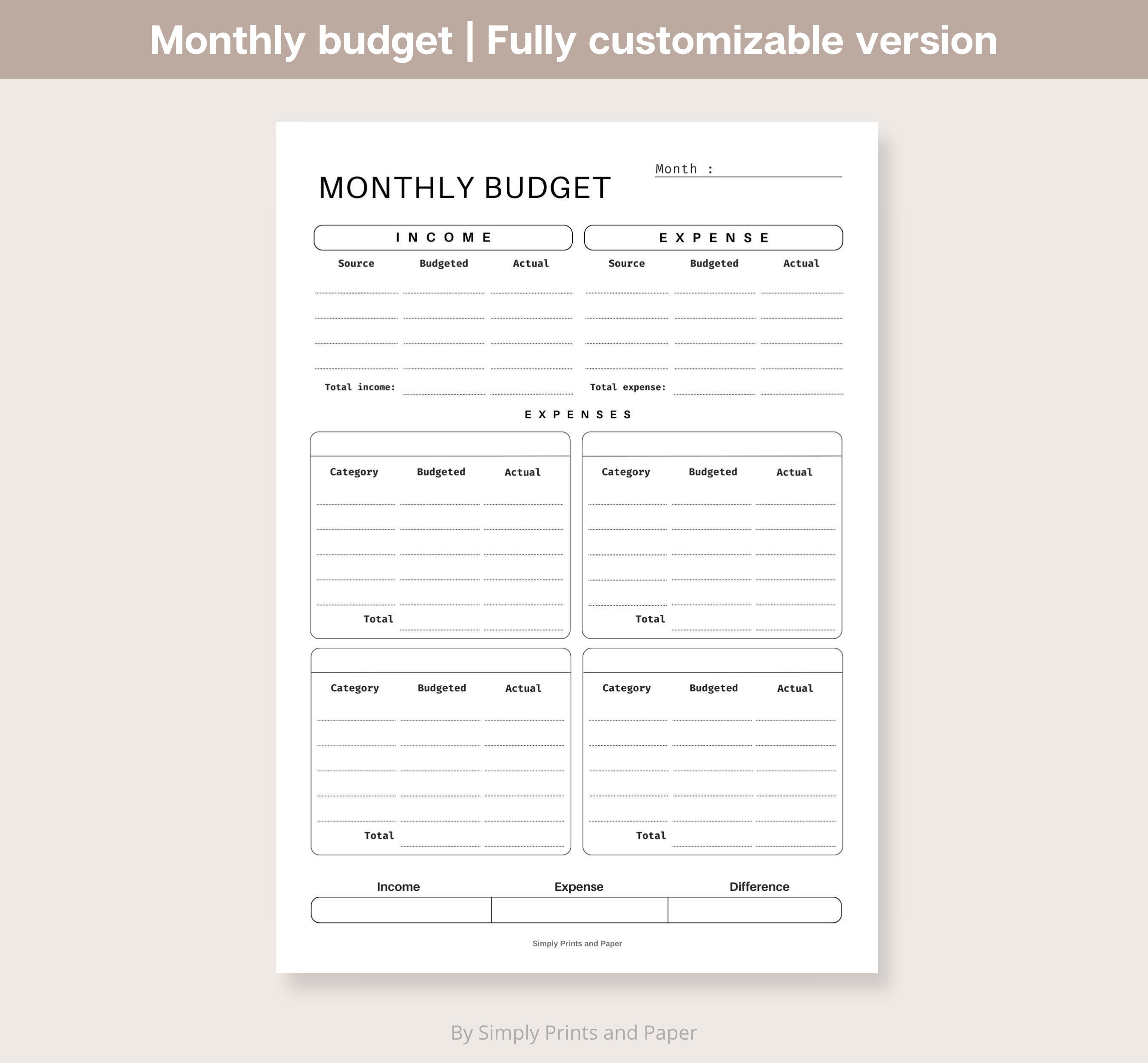 Simple Budget Planner Printable Monthly Budget Planner Finance Planner ...