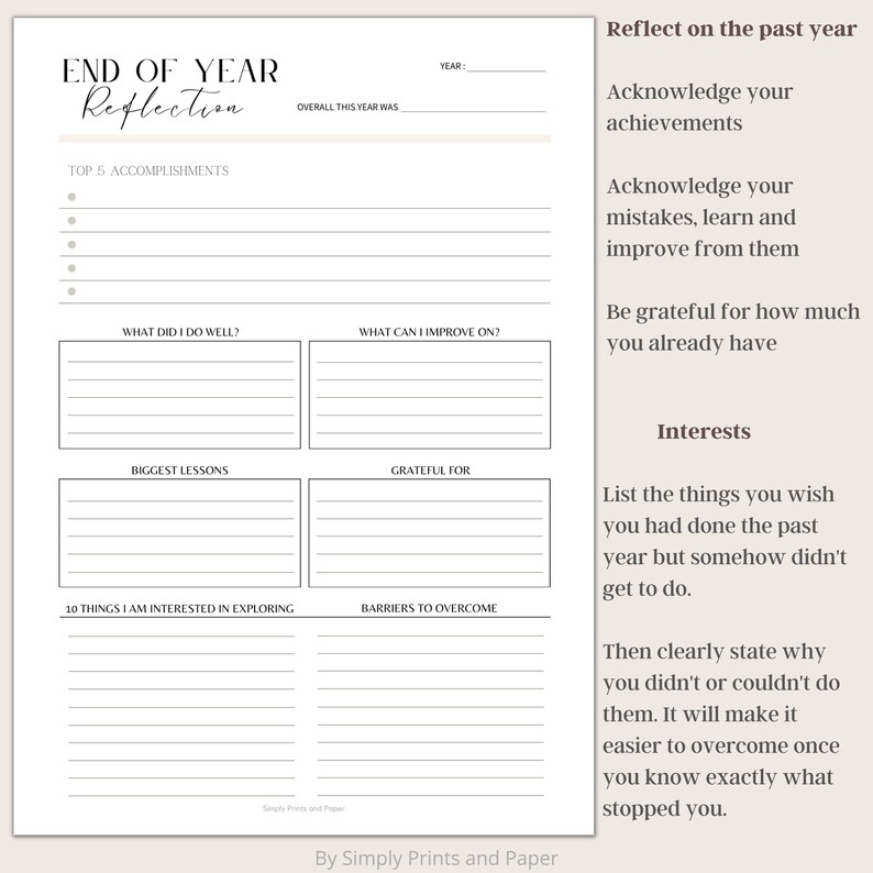 Mindful End of Year Self-review, 2024 Goal Setting, Printable Yearly ...