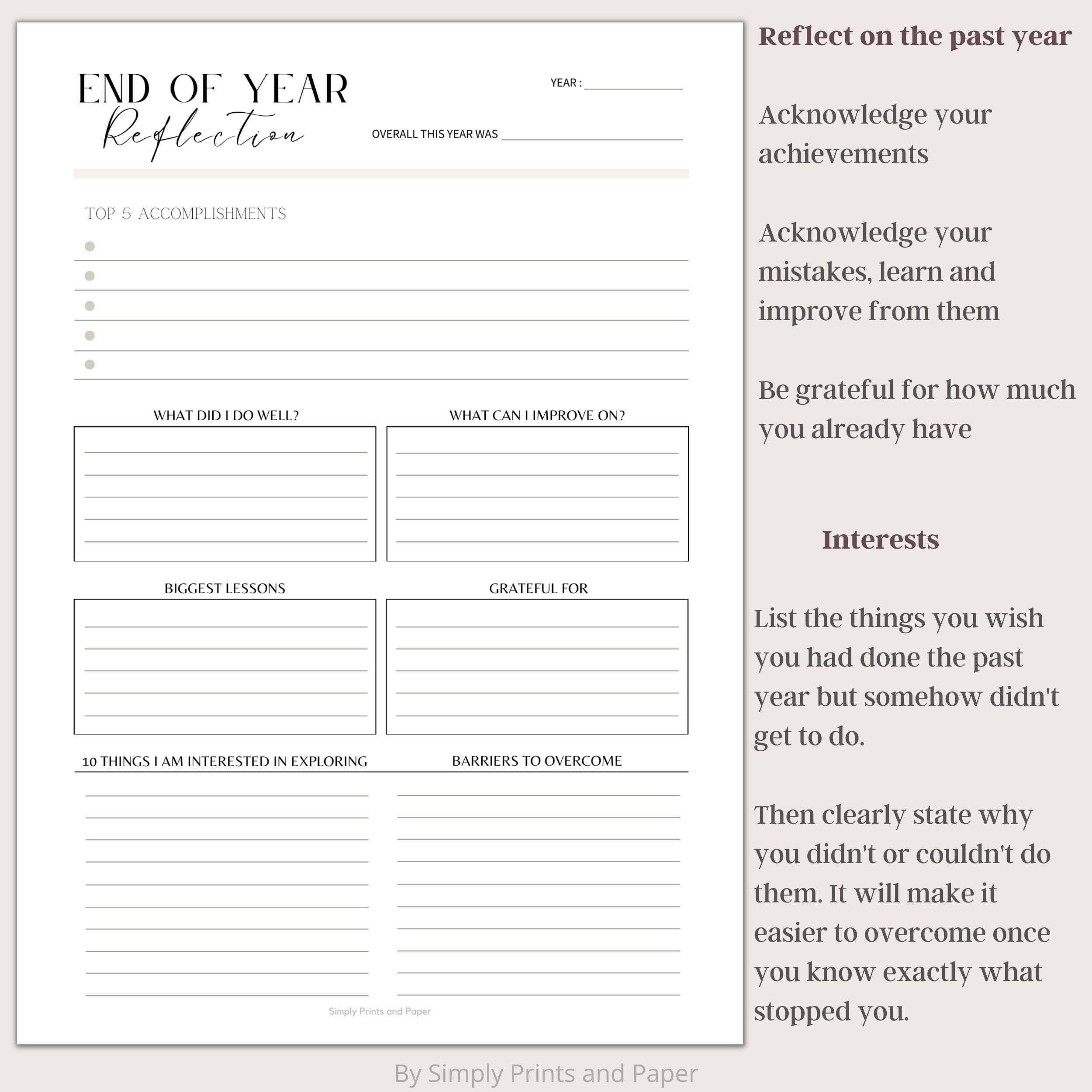 Mindful End of Year Self-review, 2024 Goal Setting, Printable Yearly ...