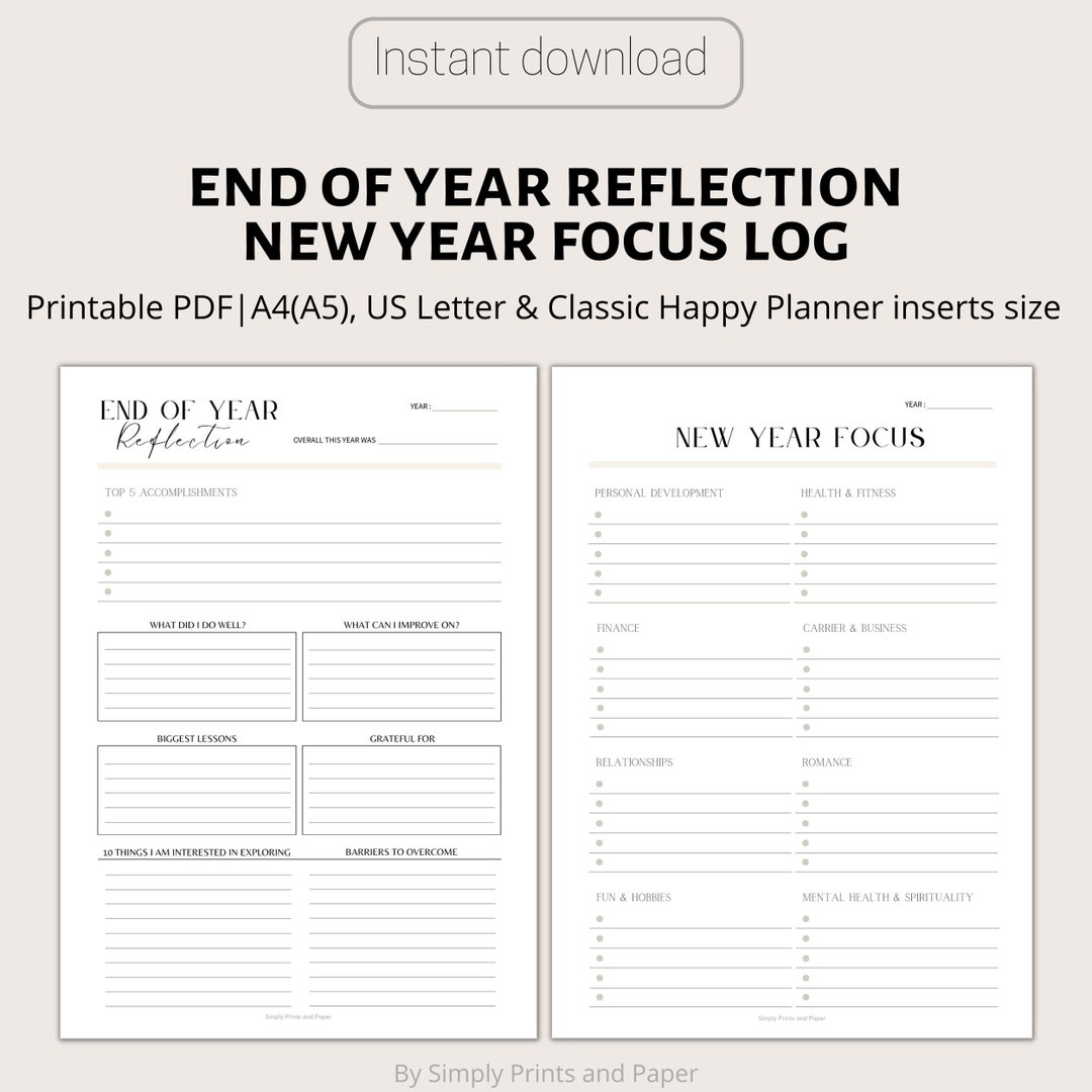Mindful End of Year Self-review, 2024 Goal Setting, Printable Yearly ...