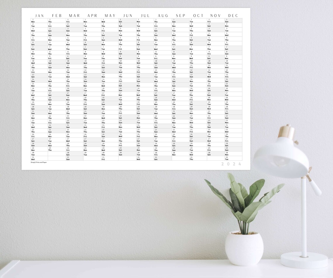 2024 Classic Wall Calendar Printable Yearly Planner Black & White Large ...