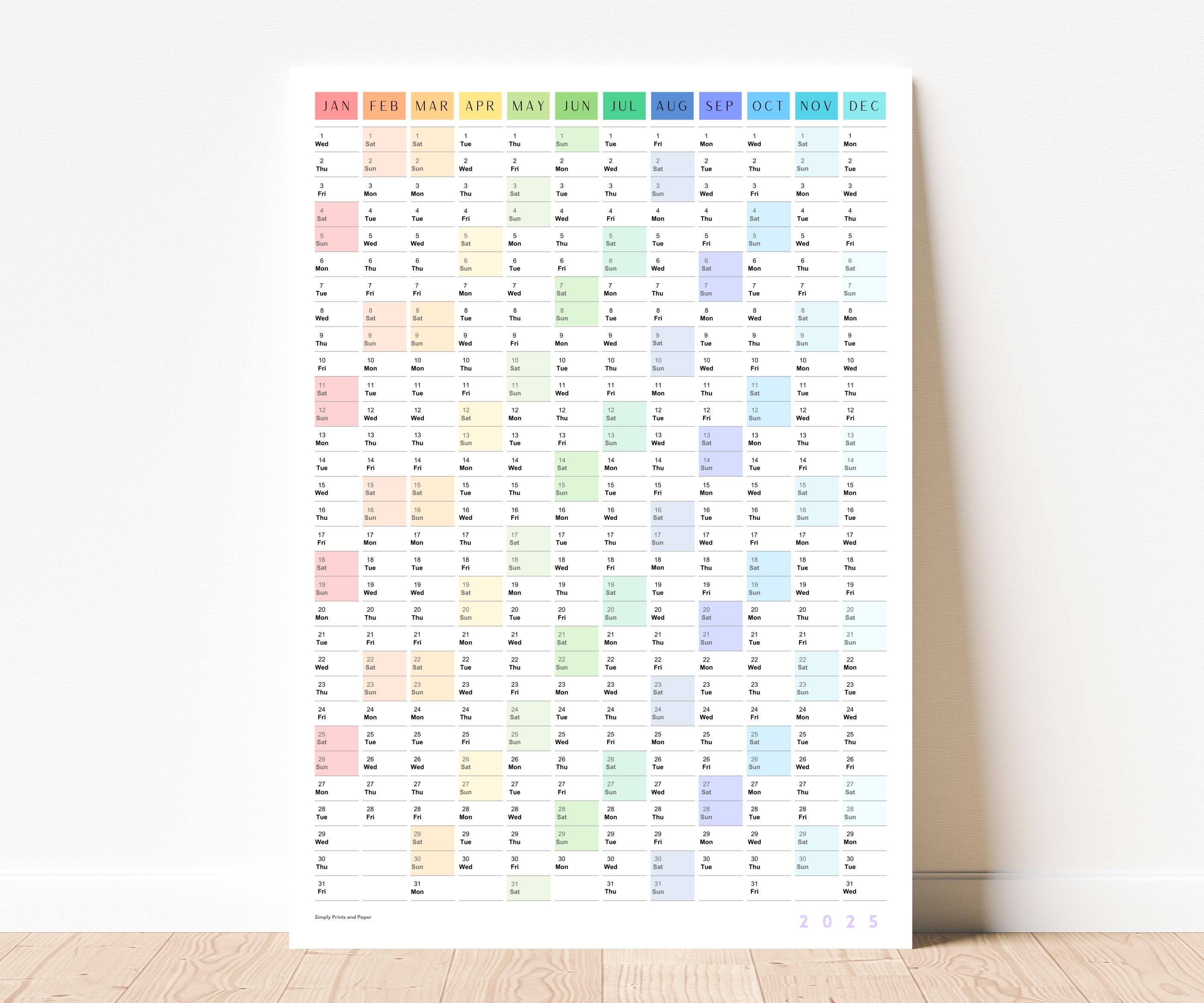 2025 Colorful Wall Calendar | Printable Yearly Planner | Large Wall ...