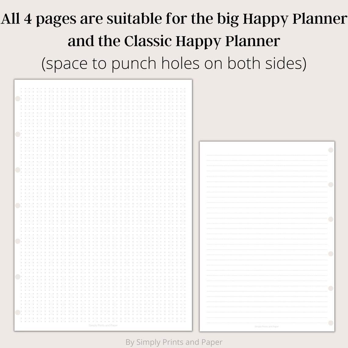 Lined, Dotted Lines, Grid and Dot Grid Printable Pages Planner Inserts ...