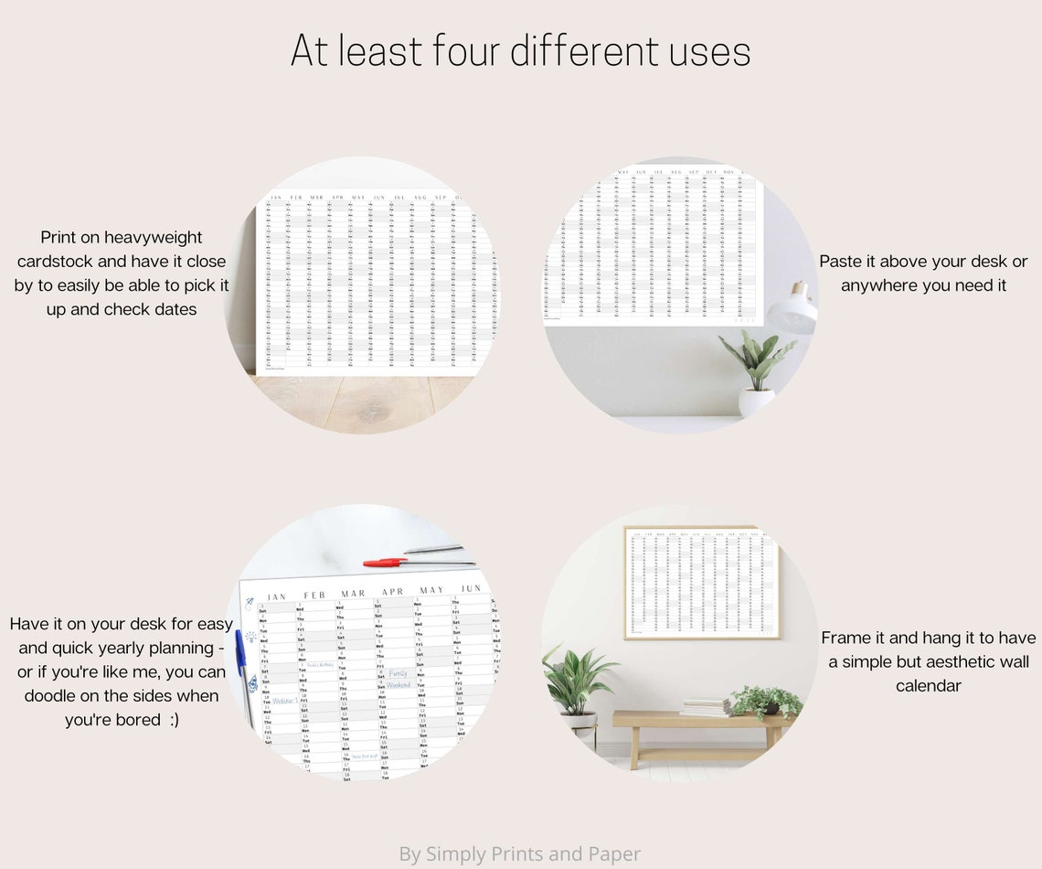 2024 Classic Wall Calendar Printable Yearly Planner Black & White Large ...