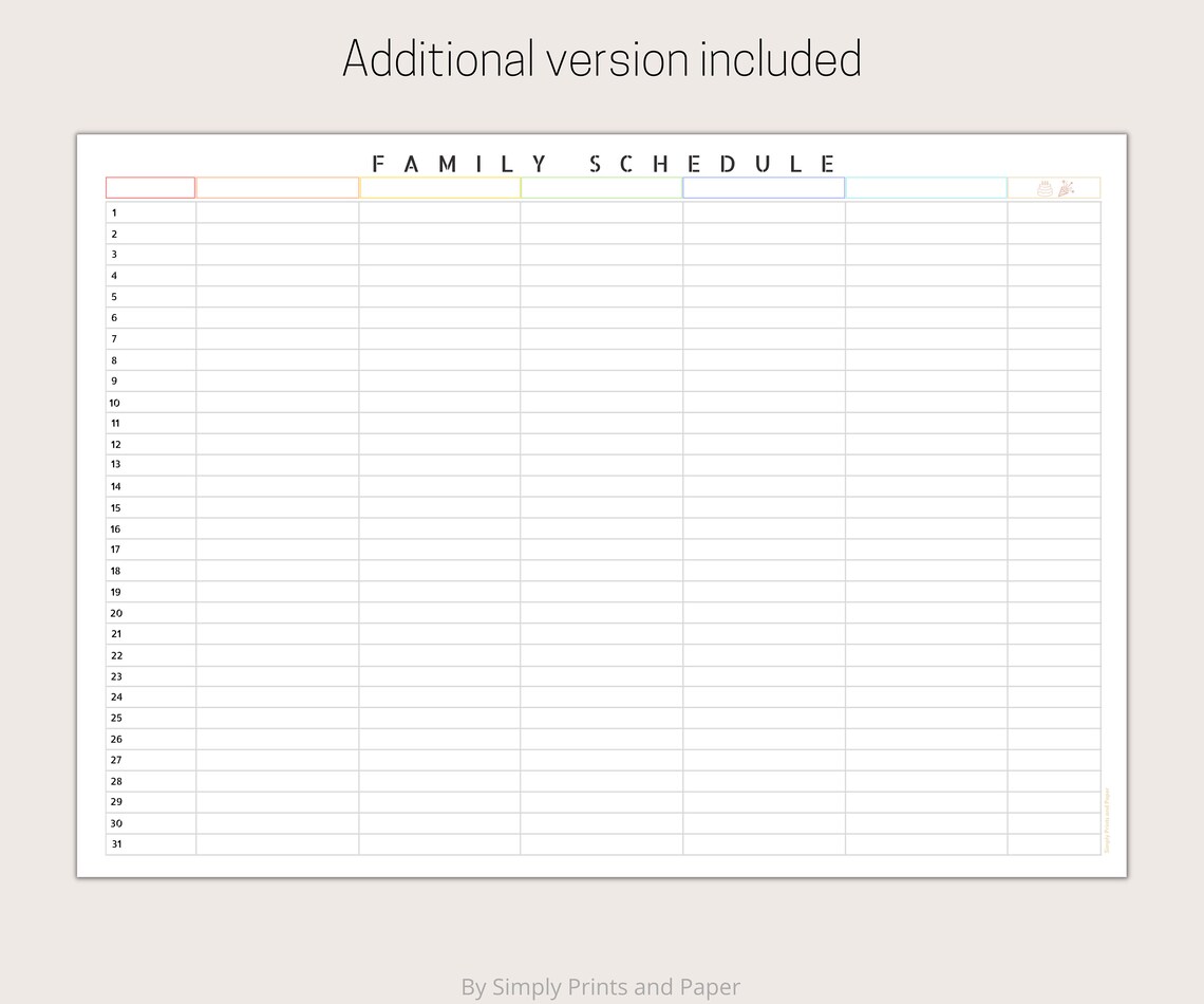 Colorful Family Wall Planner, Printable Family Planner, Monthly Undated ...