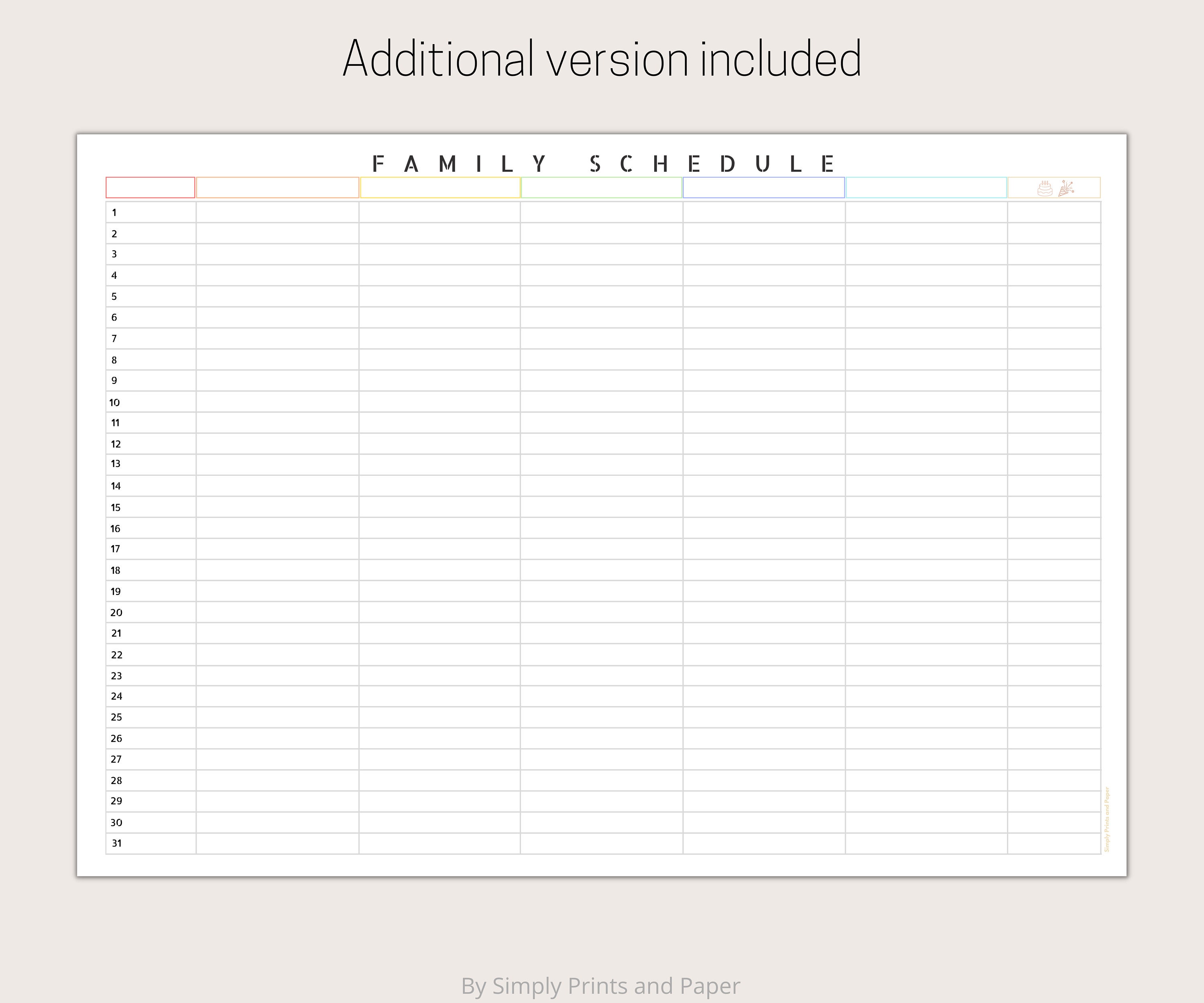 Undated Family Schedule Printable A2 A3 A4 | Monthly Family Planner - Etsy