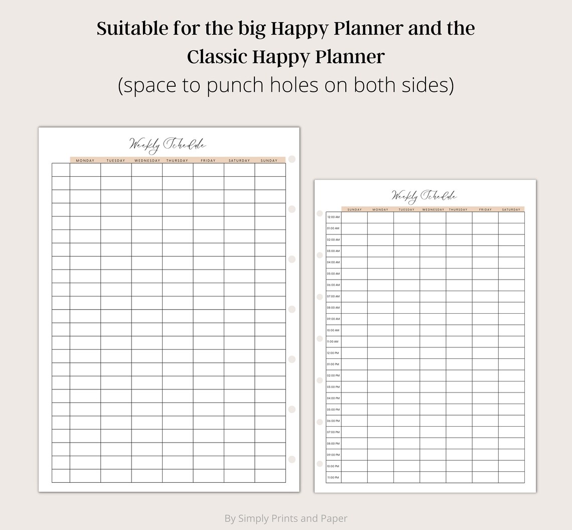 Simple Weekly Schedule Weekly Time Block Planner Printable - Etsy