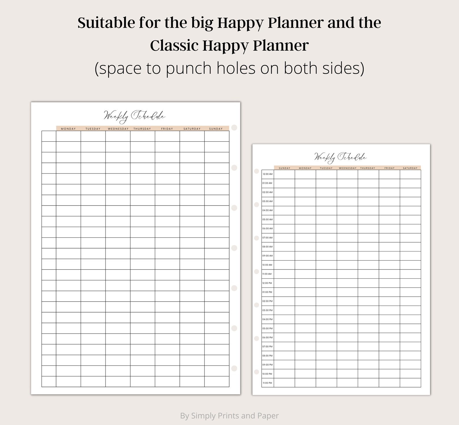 Simple Weekly Schedule, Weekly Time Block Planner Printable, Hourly ...