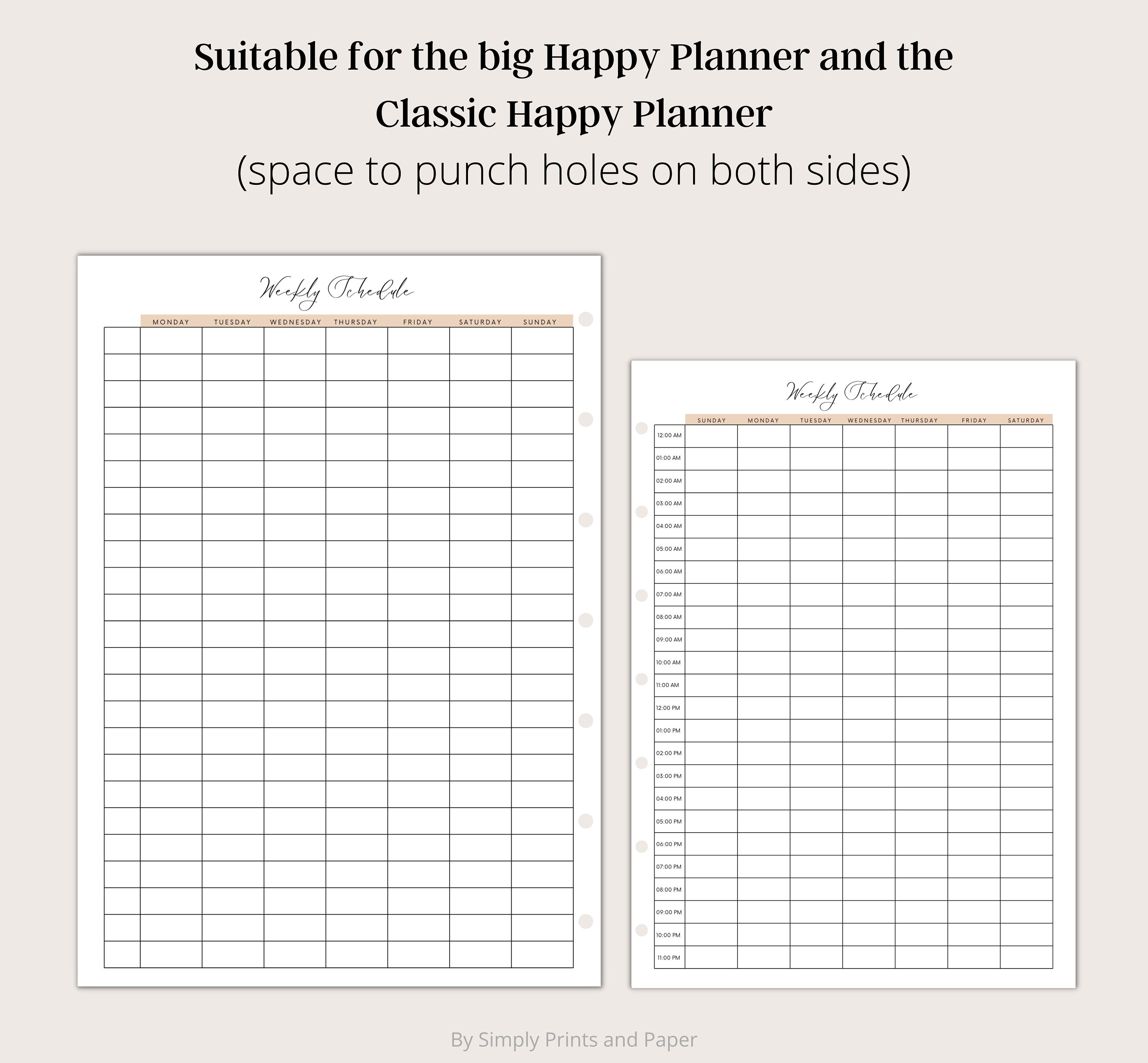 Simple Weekly Schedule, Weekly Time Block Planner Printable, Hourly ...