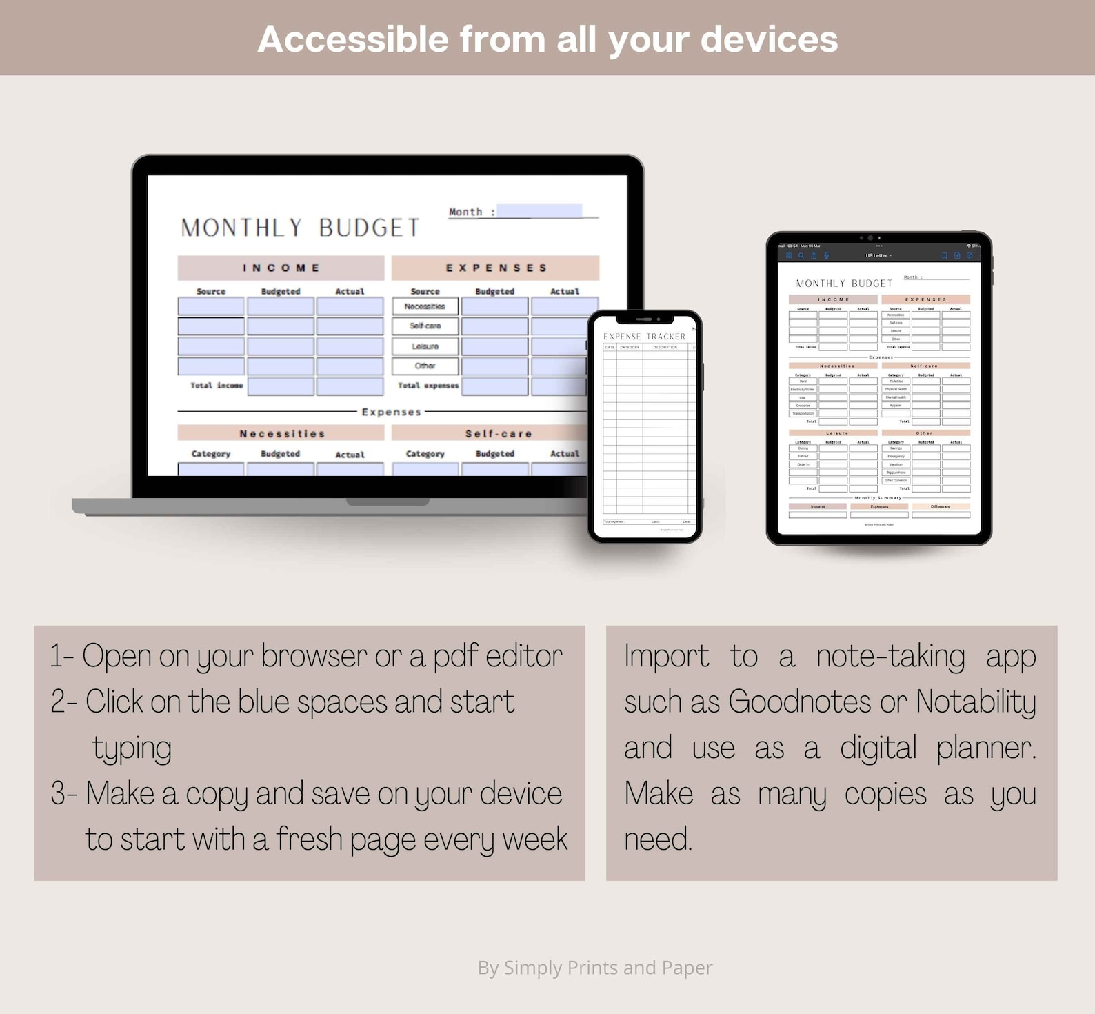 Simple Budget Planner Kit Printable Monthly Budget Planner Finance ...