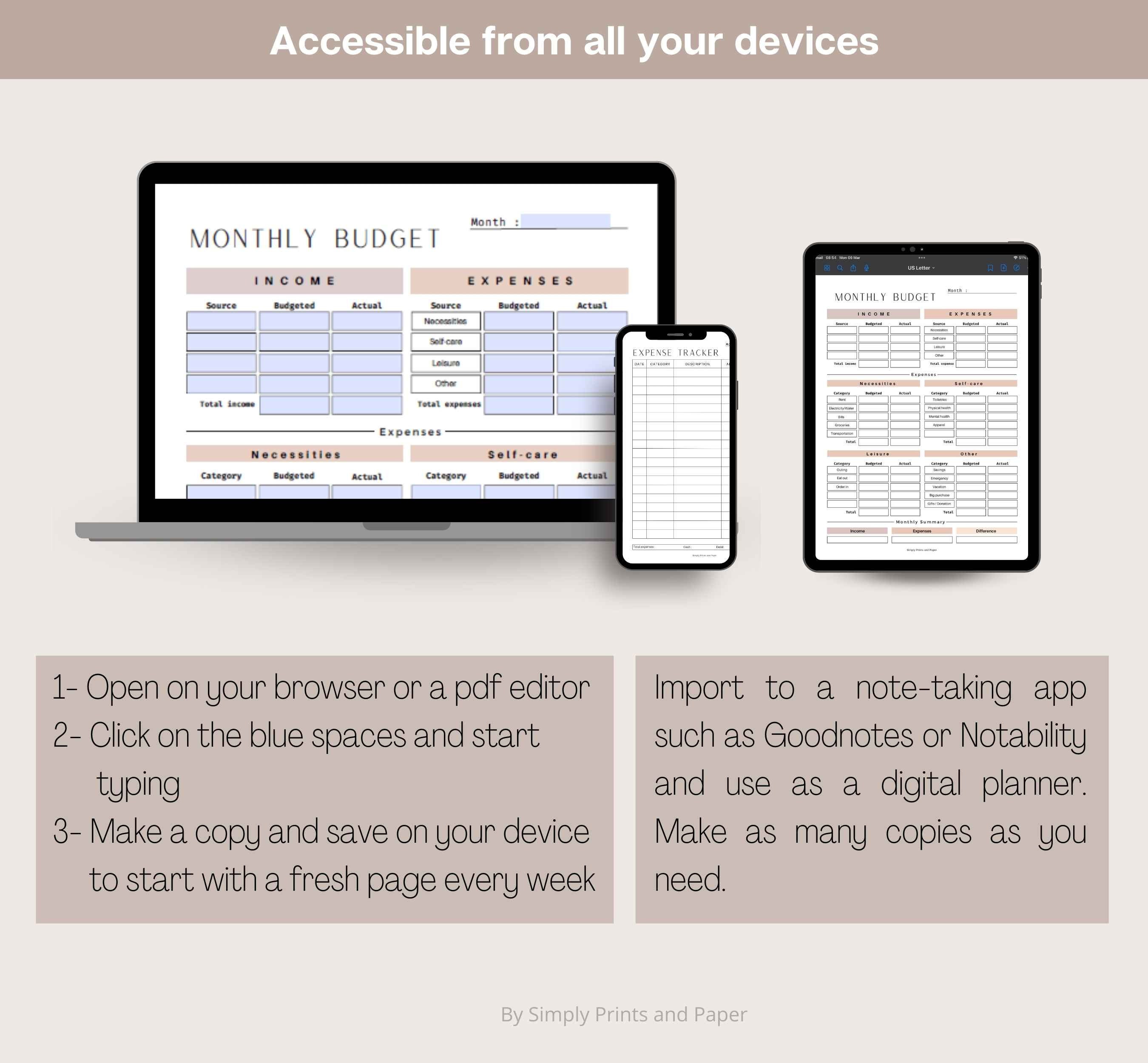 Simple Budget Planner Kit Printable Monthly Budget Planner Finance ...