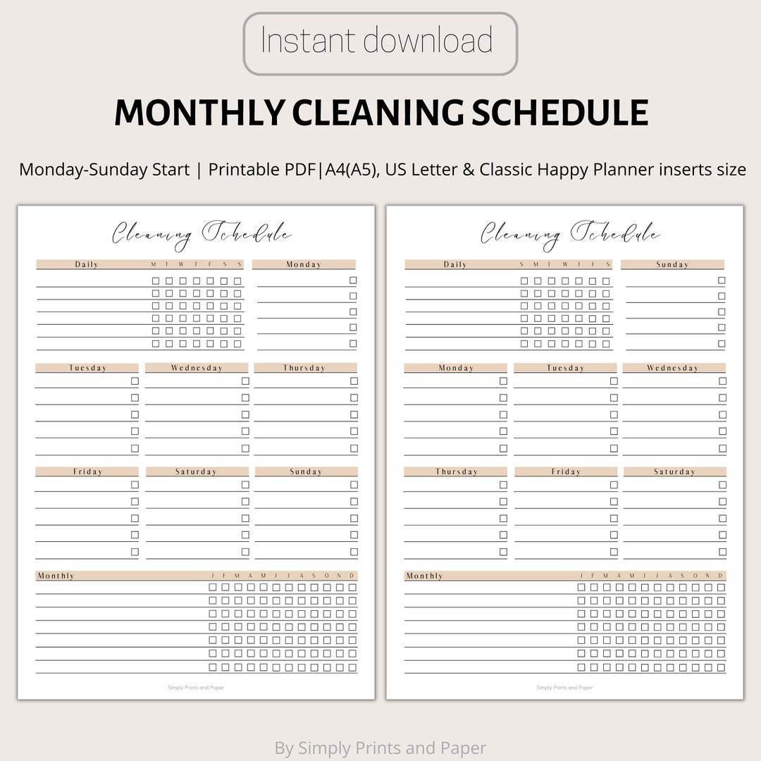 Monthly Cleaning Schedule Printable, Weekly Declutter Planner, Daily ...