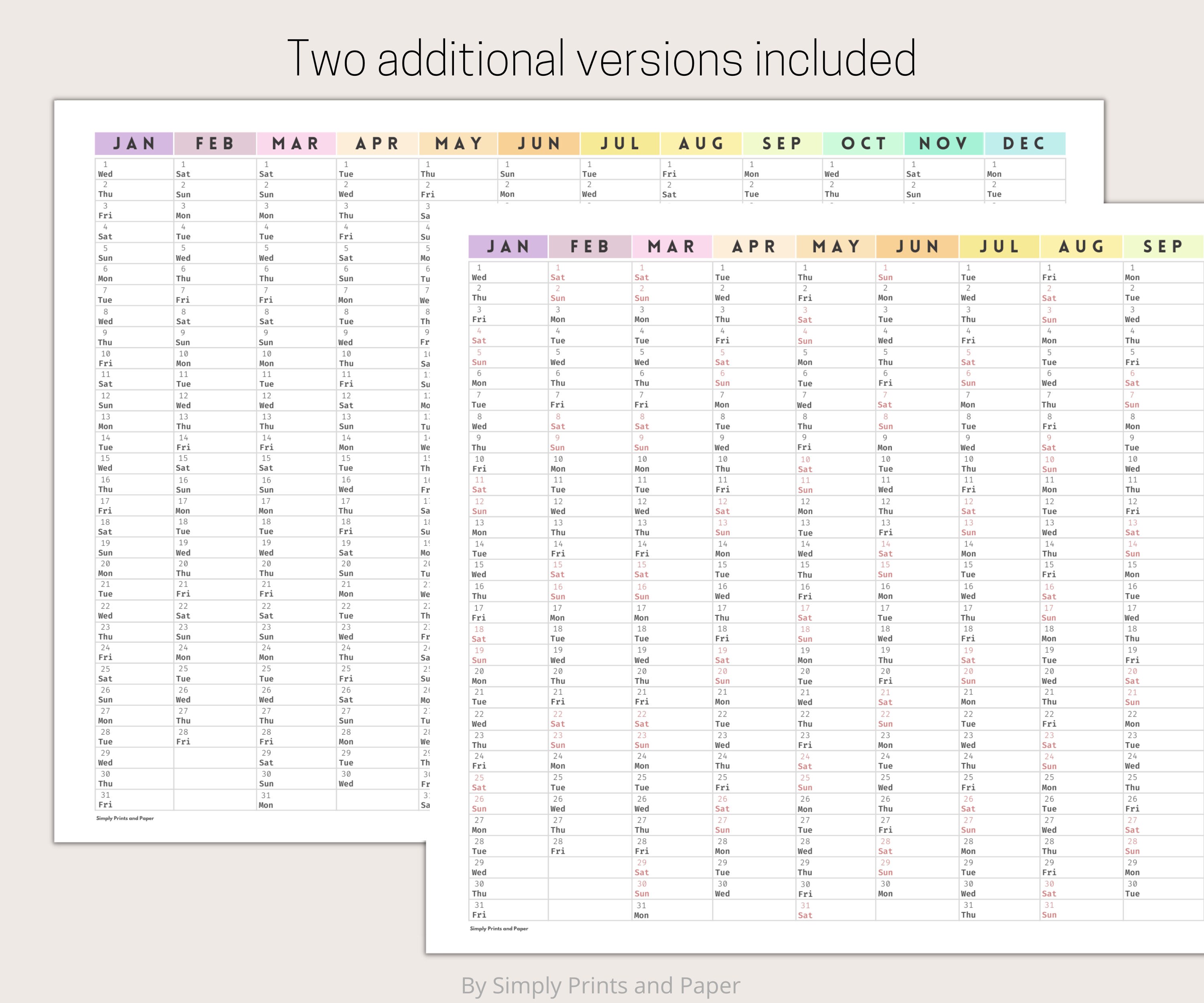 2025 Colorful Pastel Wall Calendar | Printable Yearly Planner | Large ...