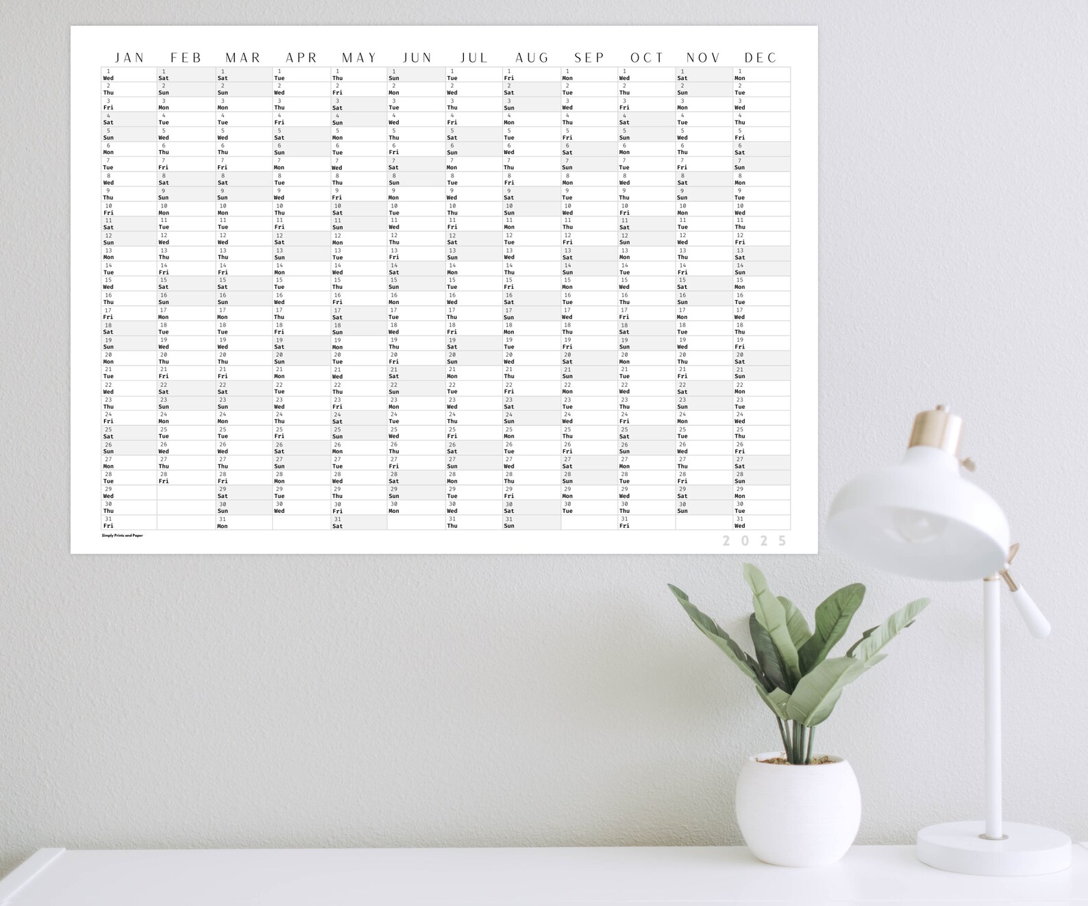 2025 Wall Calendar: Black & White Printable Yearly Planner (A3, A2, A1 ...
