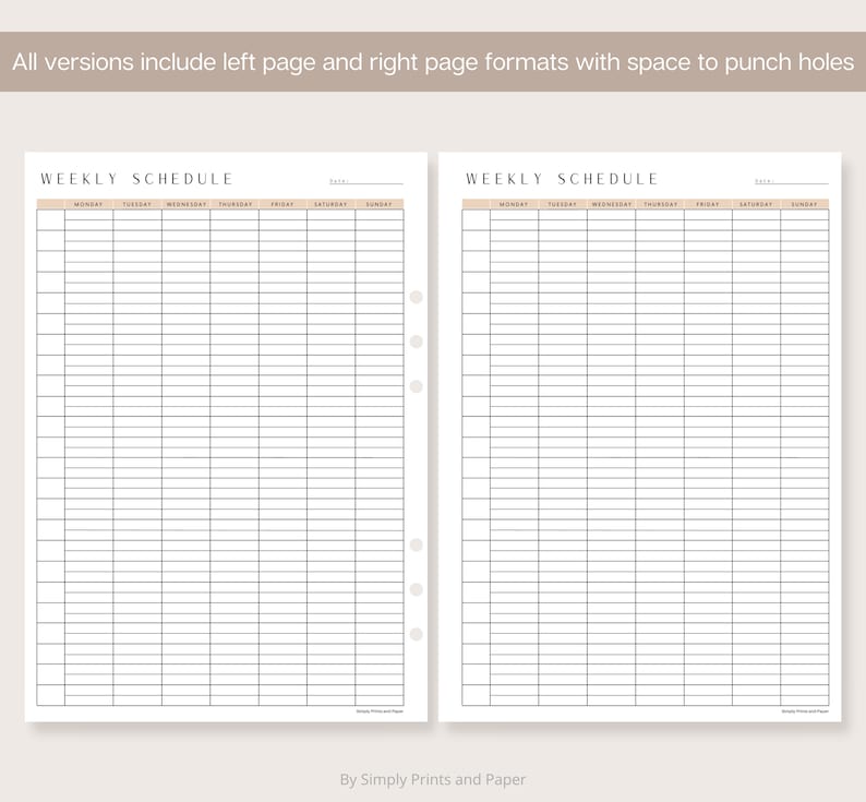Simple Hourly Weekly Schedule Set, Half Hour Weekly Schedule, Weekly to ...