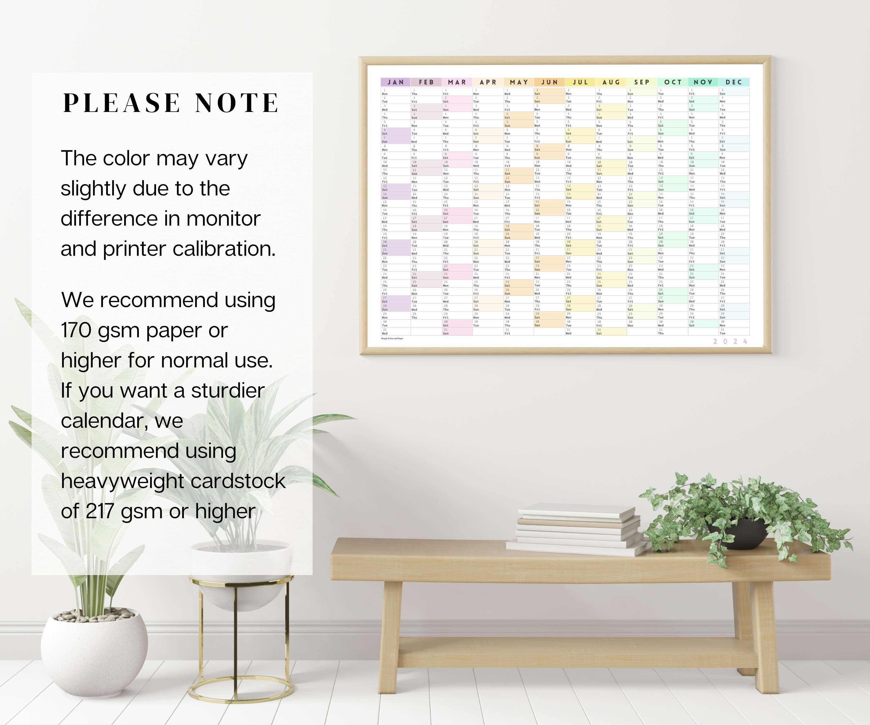 2024 Colorful Pastel Wall Calendar Printable Yearly Planner Large Wall ...