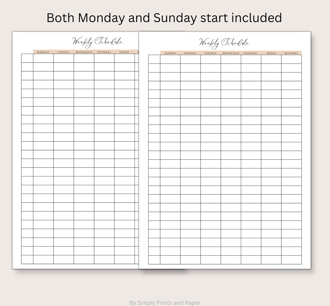 Simple Weekly Schedule Weekly Time Block Planner Printable - Etsy