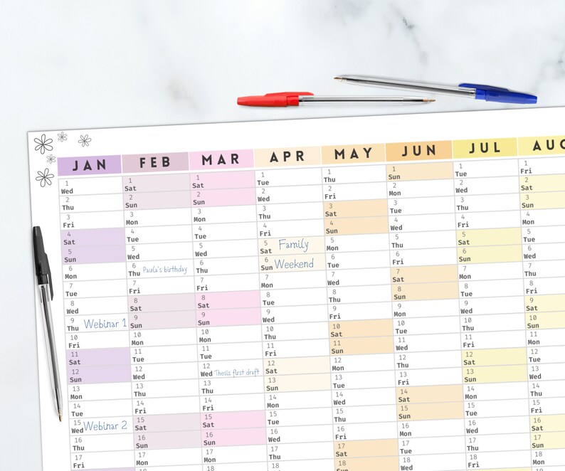 2025 Colorful Pastel Wall Calendar | Printable Yearly Planner | Large ...