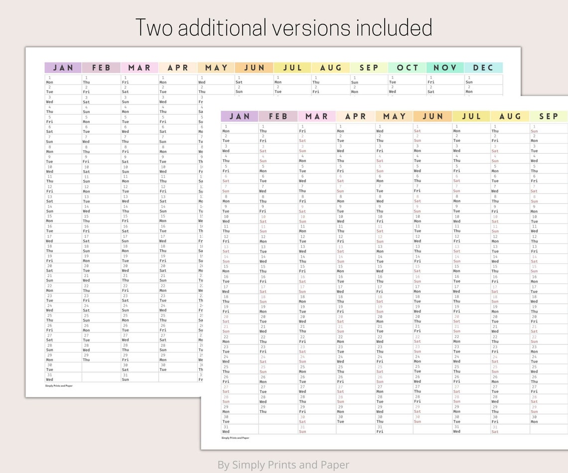 2024 Colorful Pastel Wall Calendar Printable Yearly Planner Large Wall ...