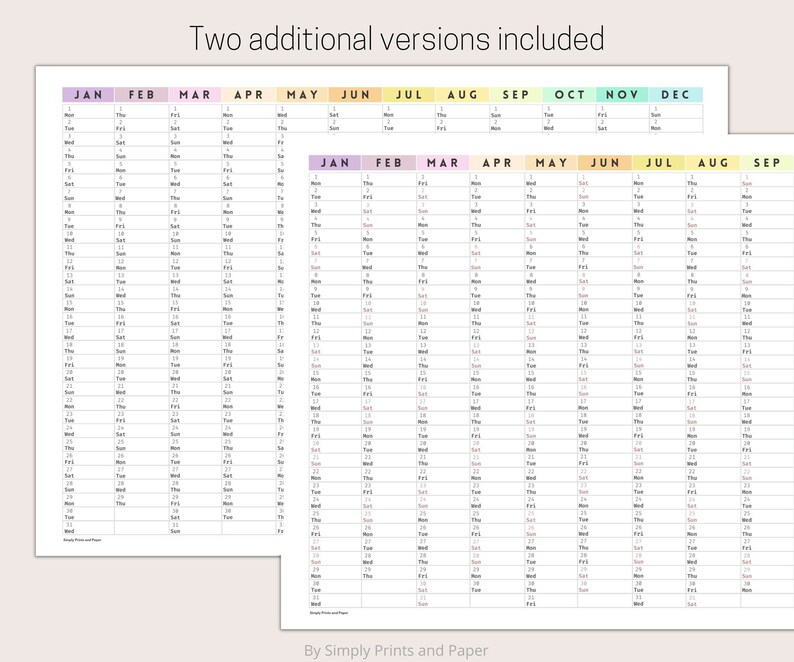 2024 Colorful Pastel Wall Calendar Printable Yearly Planner Large Wall ...