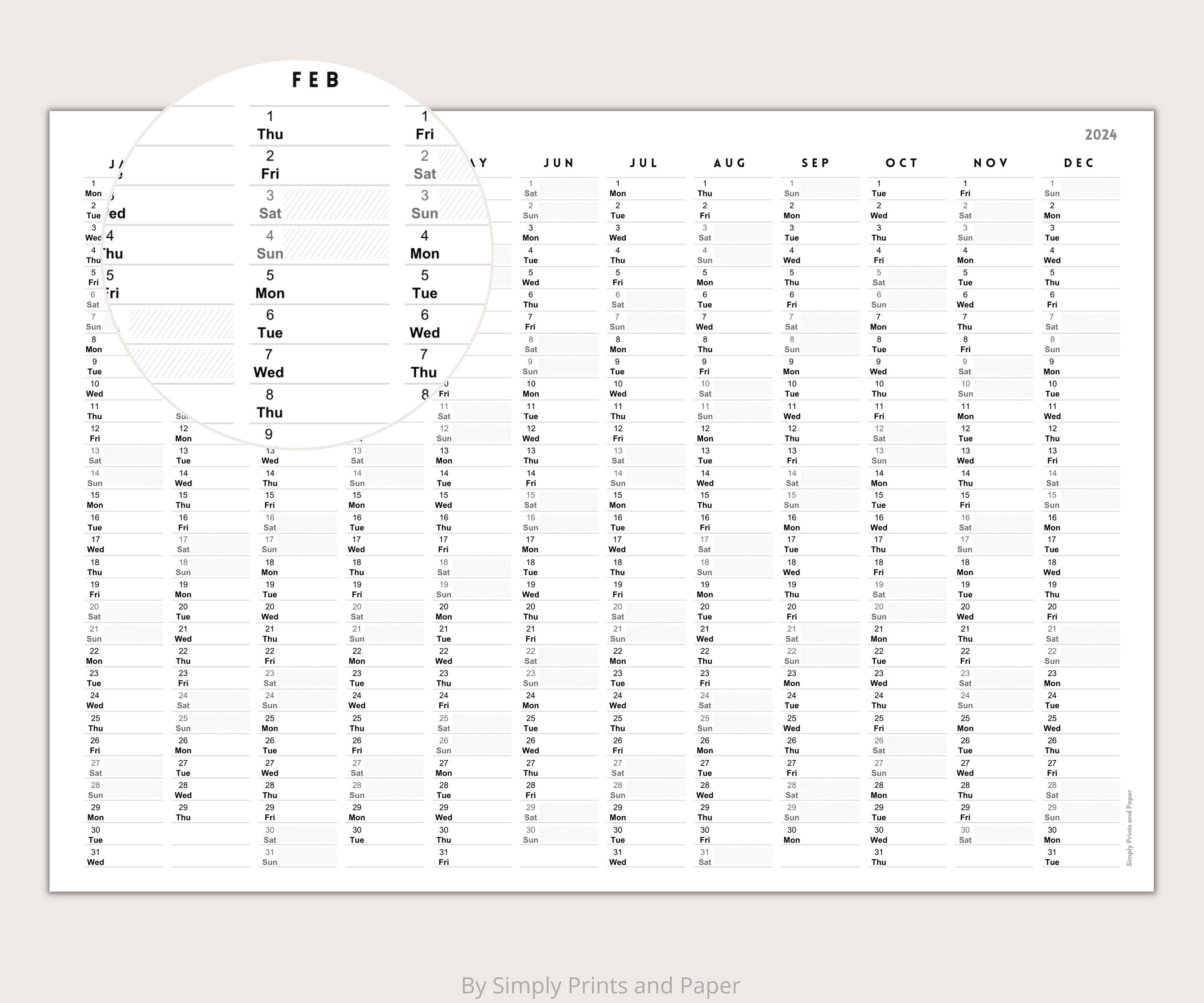 2024 Minimalist Wall Calendar Printable Yearly Planner Black & White ...