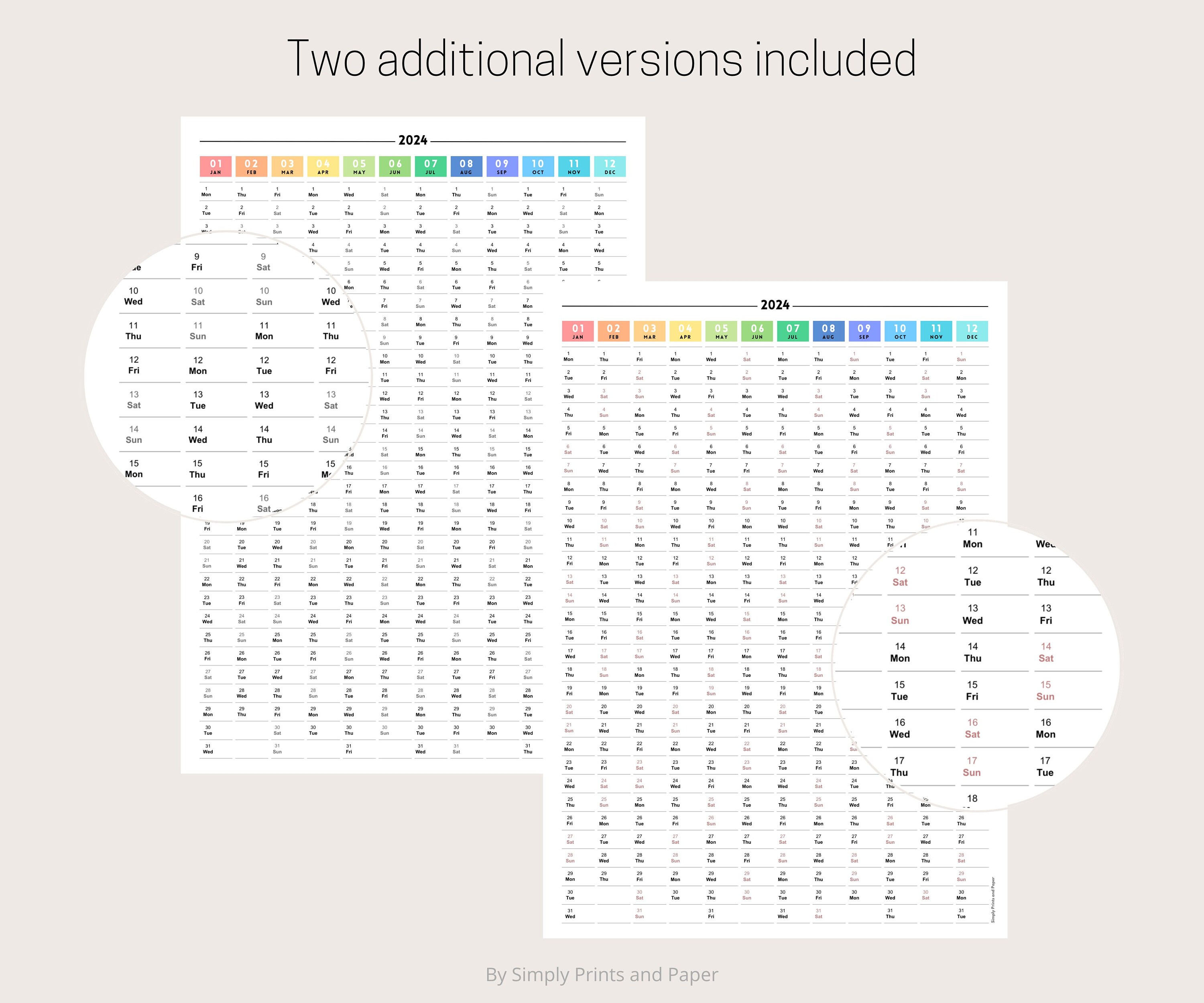 2024 Colorful Rainbow Wall Calendar Printable Yearly Planner Modern ...