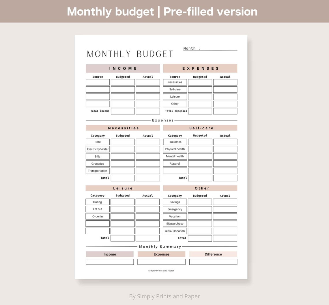 Simple Budget Planner Kit Printable Monthly Budget Planner Finance ...