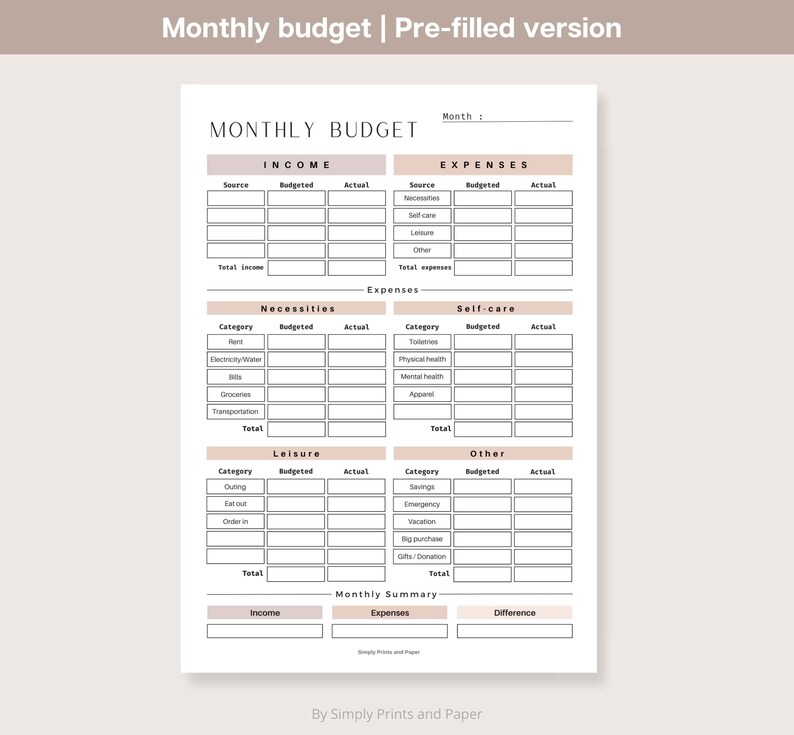 Simple Budget Planner Kit Printable Monthly Budget Planner Finance ...