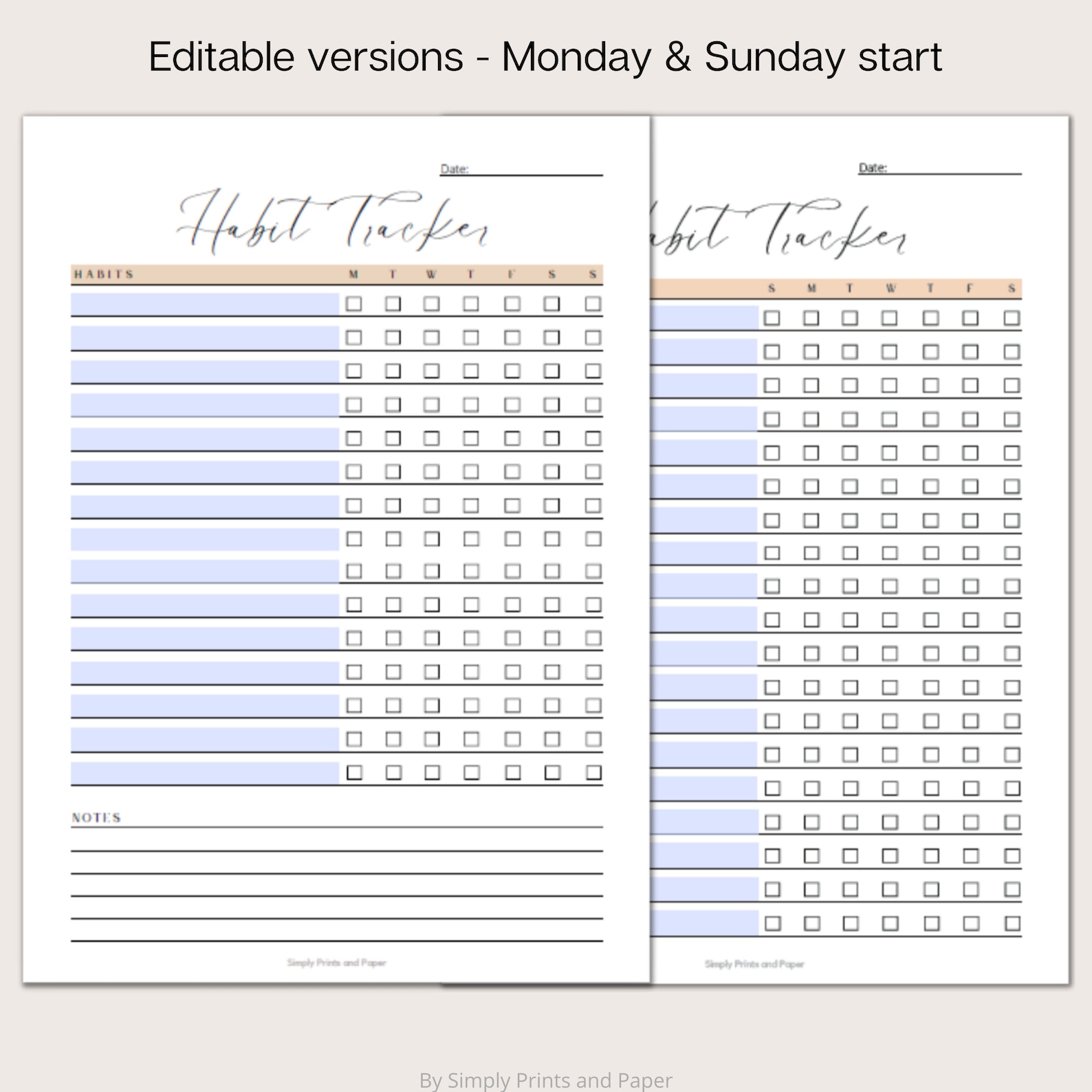 Editable Weekly Habit Tracker, Printable Habit Tracker Template, 7 Day ...