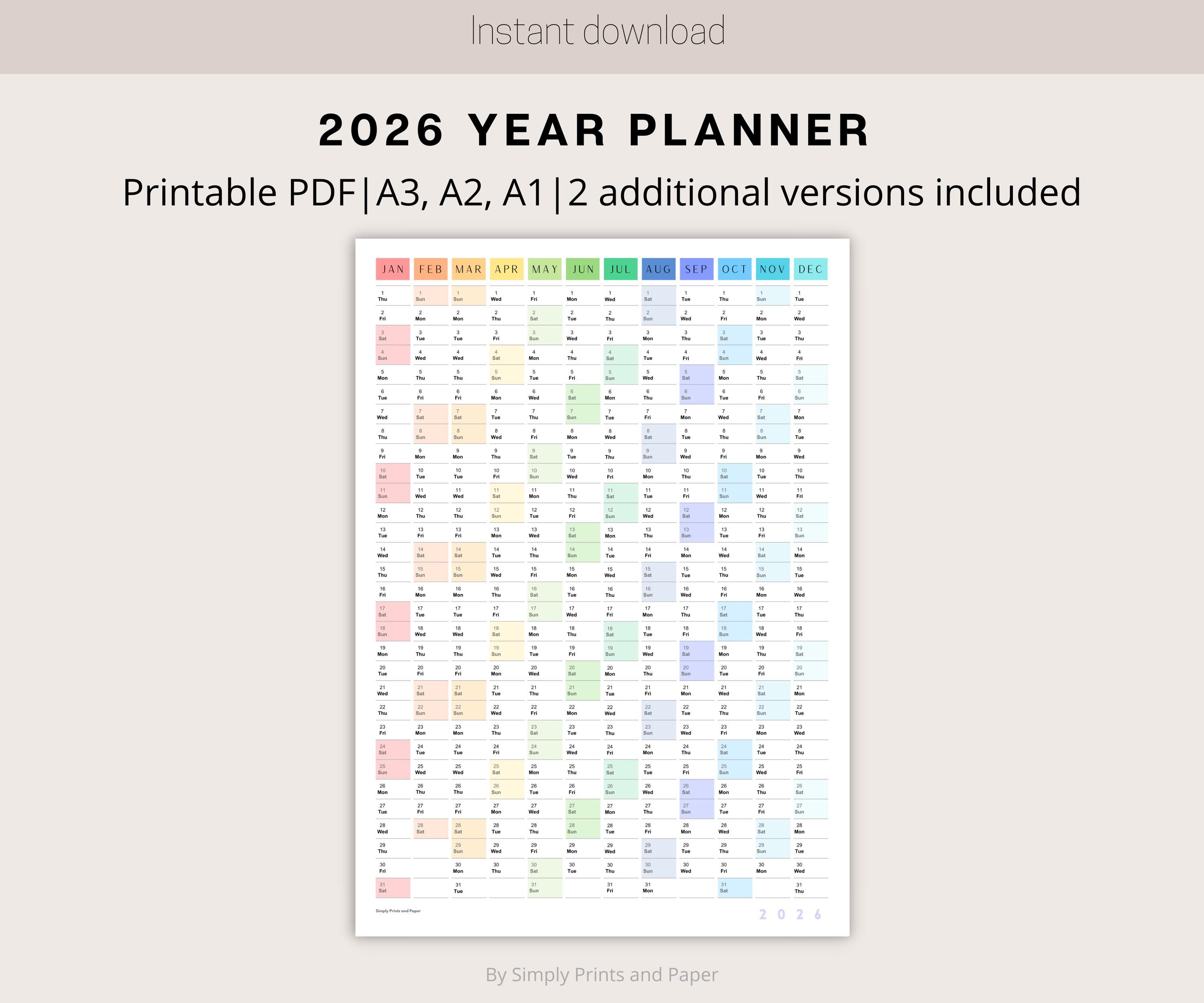 2026 Classic Wall Calendar | Printable Yearly Planner | Black & White ...